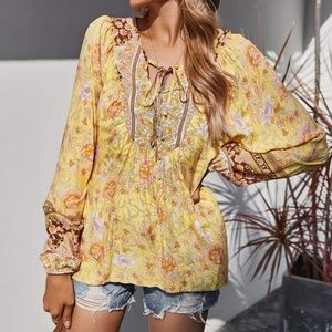 BellanBlue | Tops | 24 Bohemian Yellow Gypsy Floral Print Cottagecore ...